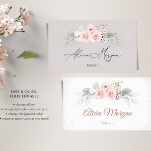 Light Pink Place Card Template, Dusty Pink Place Card Flat and Tent ...