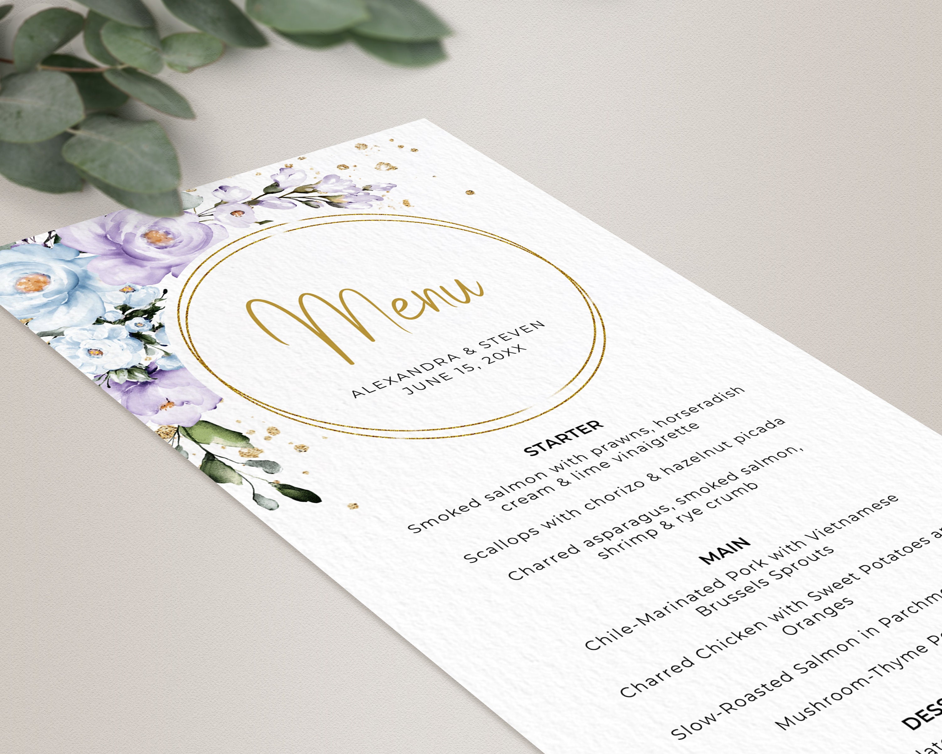 Lavender and Blue Menu Template wedding Bridal Shower - Etsy