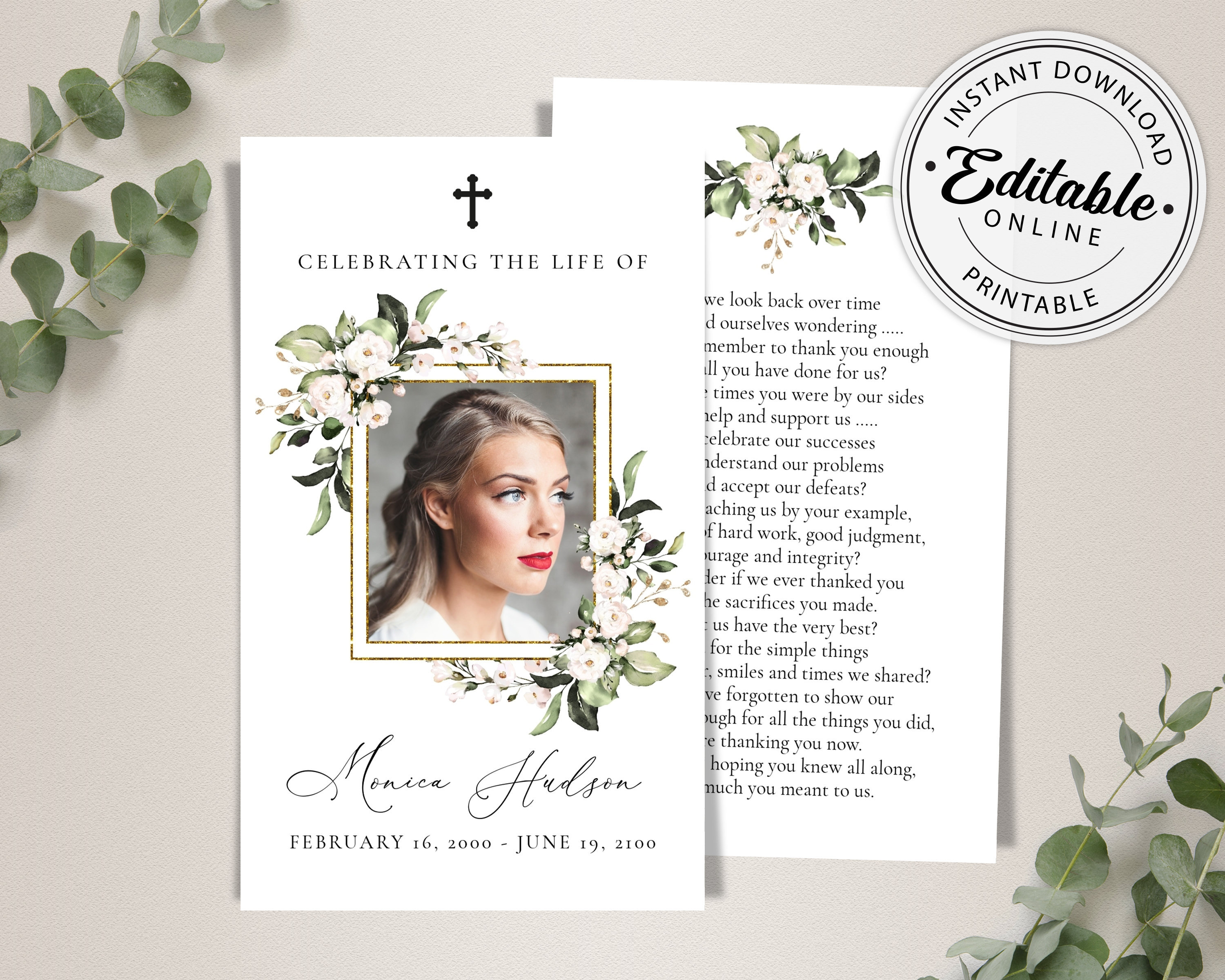 Editable Funeral Prayer Card Template Printable Memorial - Etsy Canada