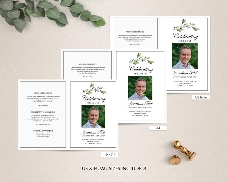 Bi-fold Funeral Program Template • Editable, Printable Order of Service ...