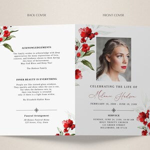 Printable Red Floral Funeral Program Template Memorial - Etsy Canada
