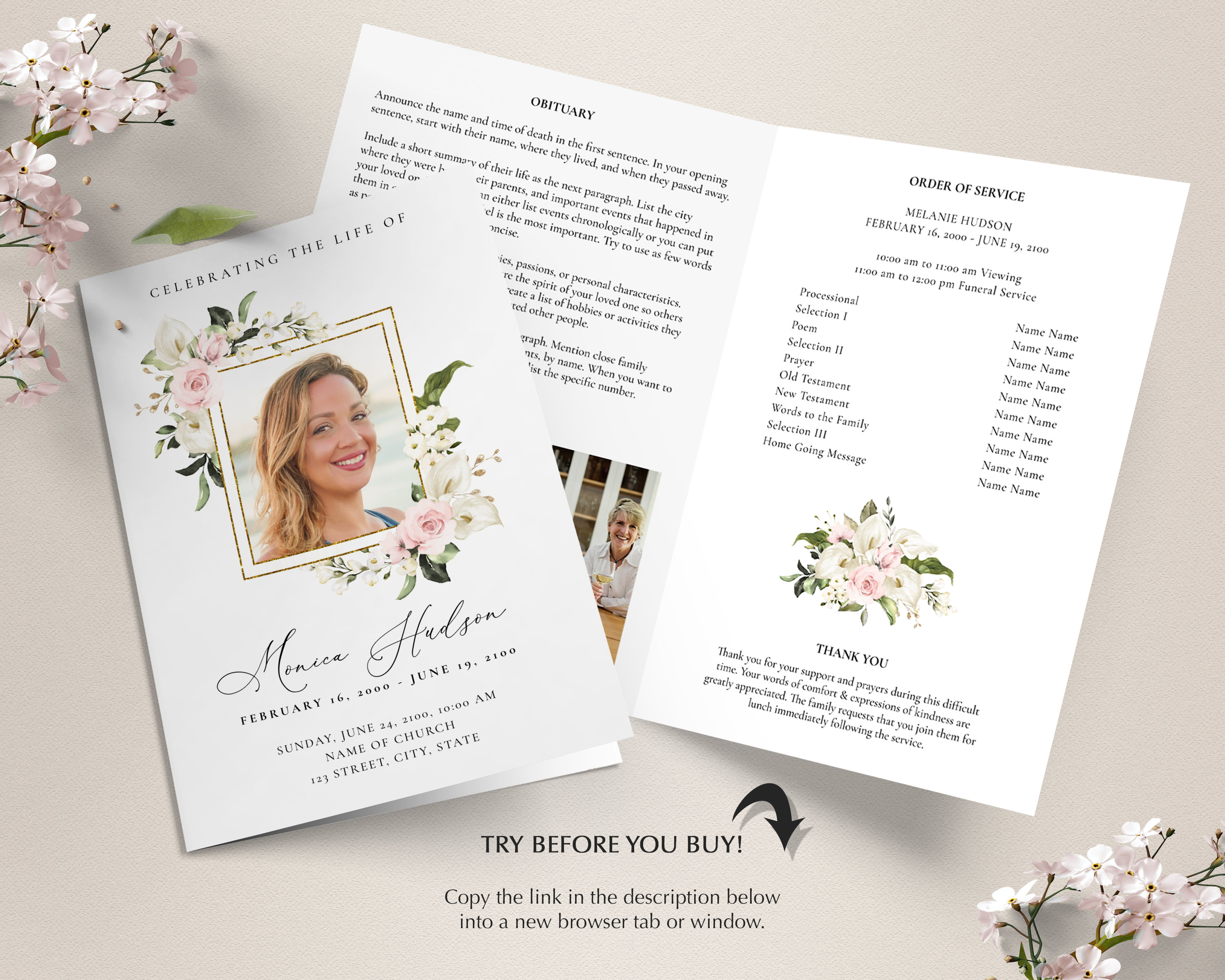 Funeral Program Template Floral Memorial Program Editable | Etsy