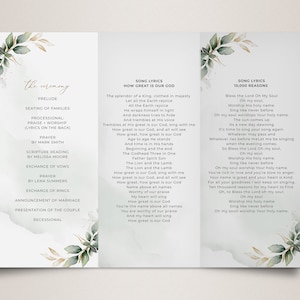Trifold Wedding Program Template, Greenery Trifold Wedding Brochure ...