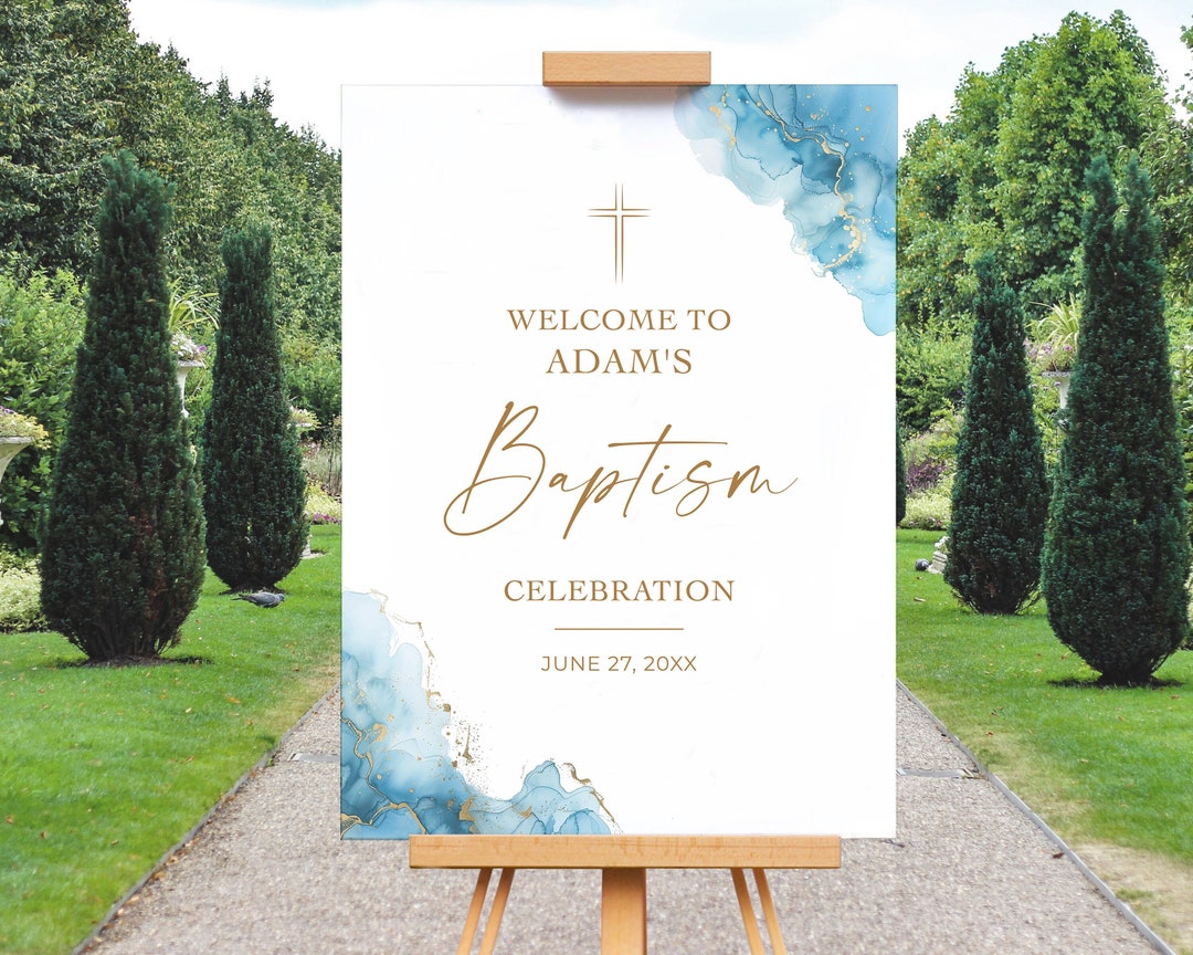 Blue Baptism Welcome Sign Template, Christening/communion Welcome Sign ...