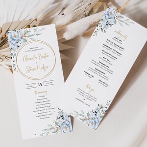 Blue Wedding Program Template, Printable Floral Wedding Program ...