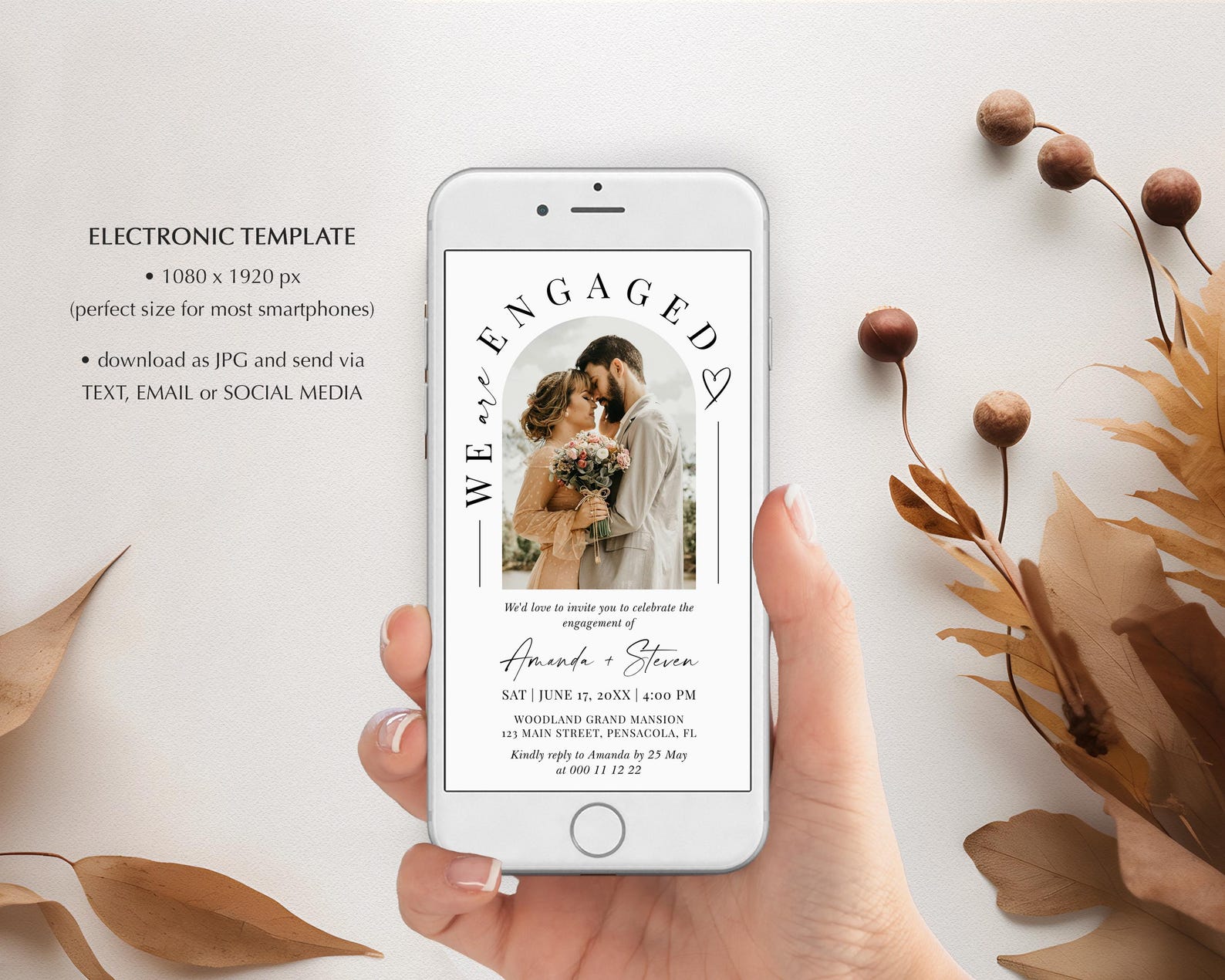 Digital Engagement Party Invitation Template, Engagement Invite With ...