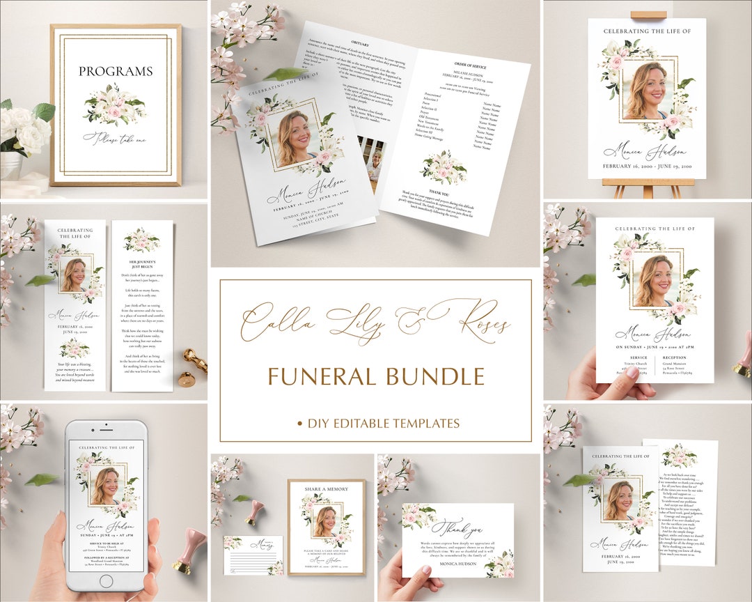 Funeral Templates Bundle, White Flowers Funeral Memory Package ...