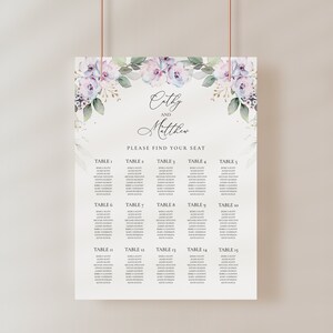 Boho Wedding Seating Chart Template With Lavender Roses INSTANT ...
