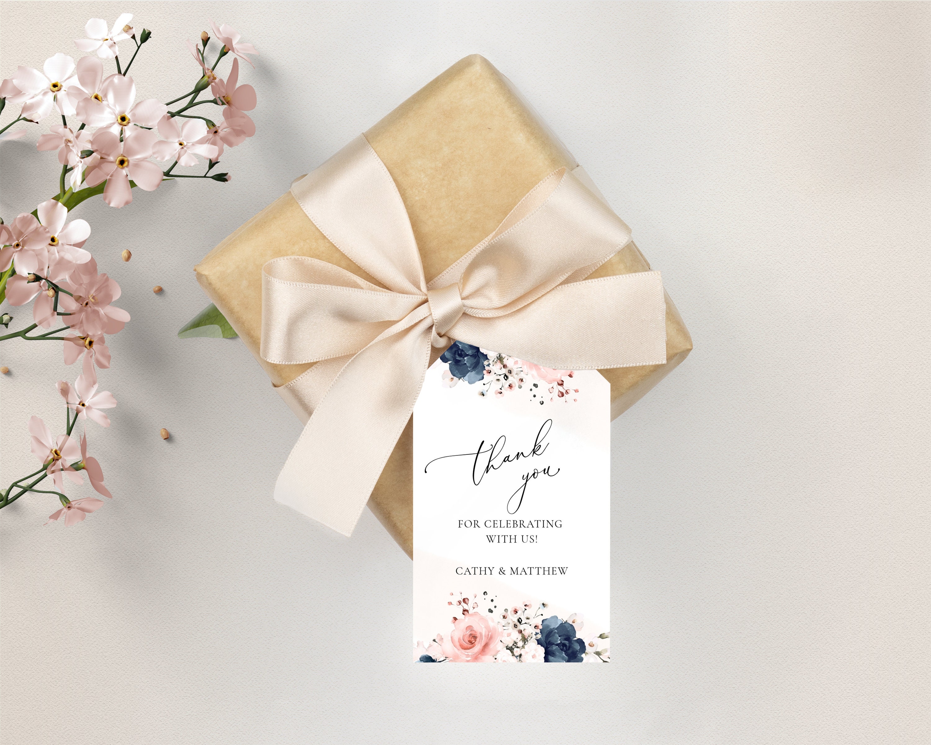 Navy Blue and Blush Pink Favor Tag Template Gift Tag - Etsy