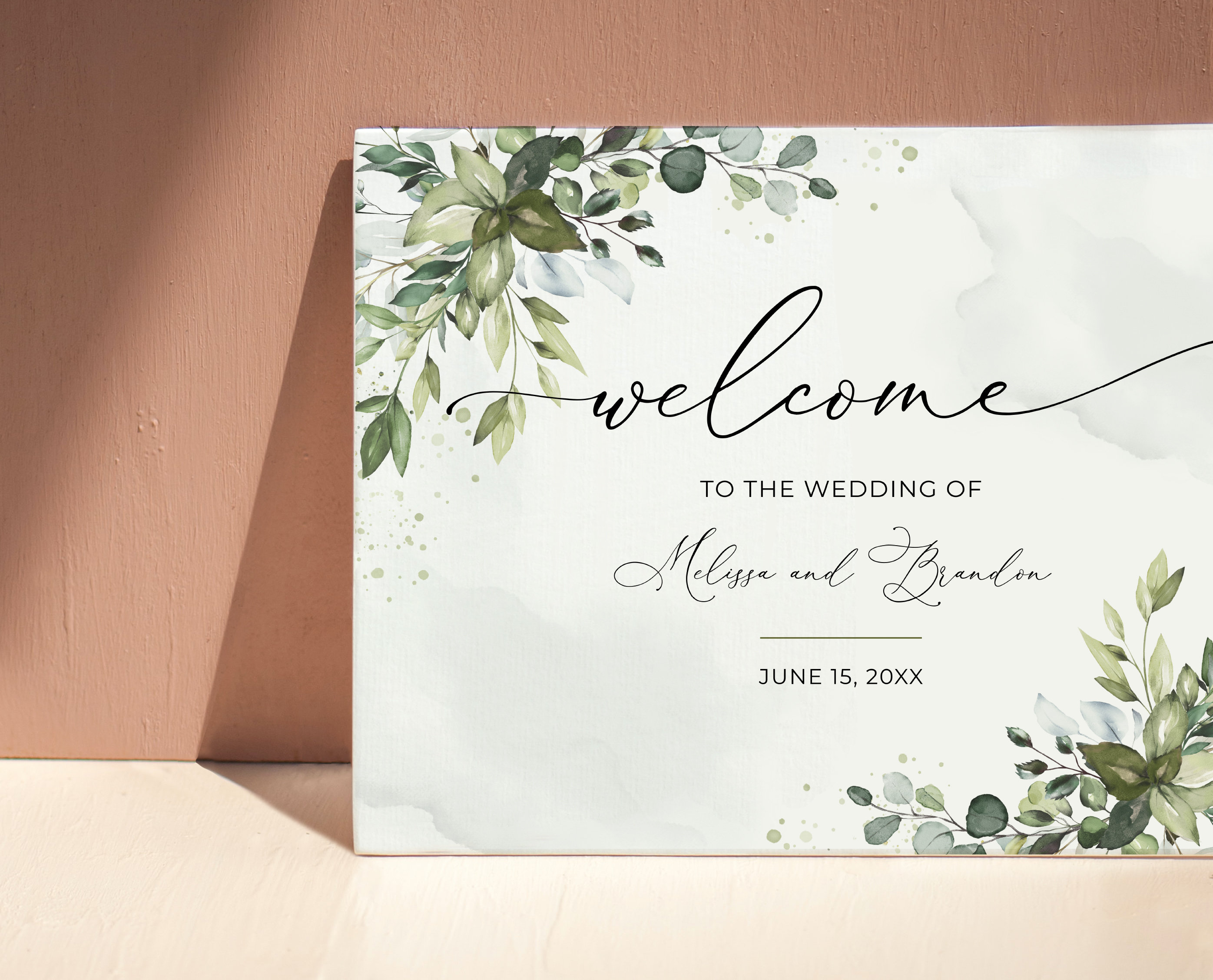 Boho Greenery Wedding Welcome Sign Template With Eucalyptus • INSTANT ...