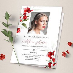 Printable Red Poppies Funeral Program Template, Memorial Program ...