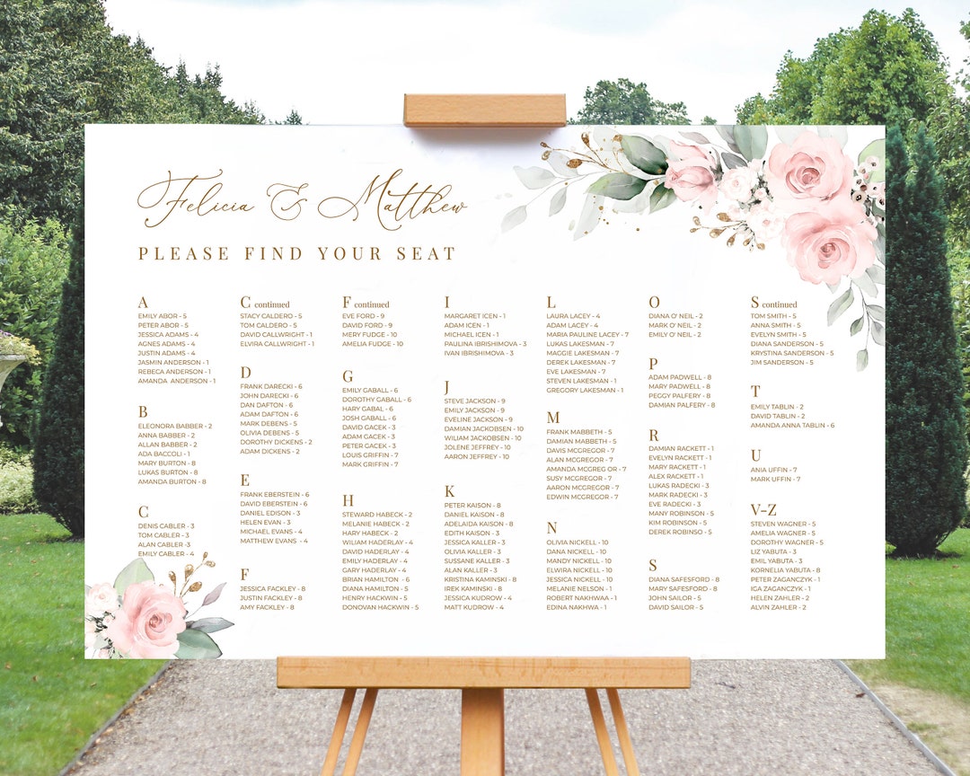 Alphabetical Wedding Seating Chart Template With Greenery and - Etsy