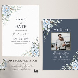 Blue Save the Date Template With Photo, Save the Date Template ...