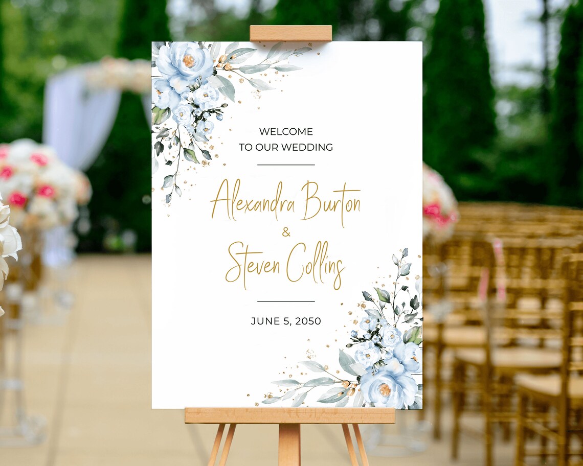 Blue Wedding Welcome Sign Template Light Blue Welcome Sign | Etsy UK