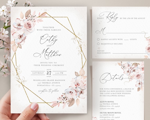 Boho Rustic Invitation Template Set Rustic Wedding Invite | Etsy UK