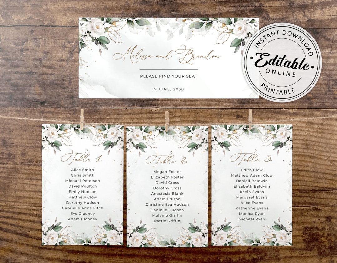 Greenery Wedding Seating Table Cards, Find Your Table , Seat Order ...