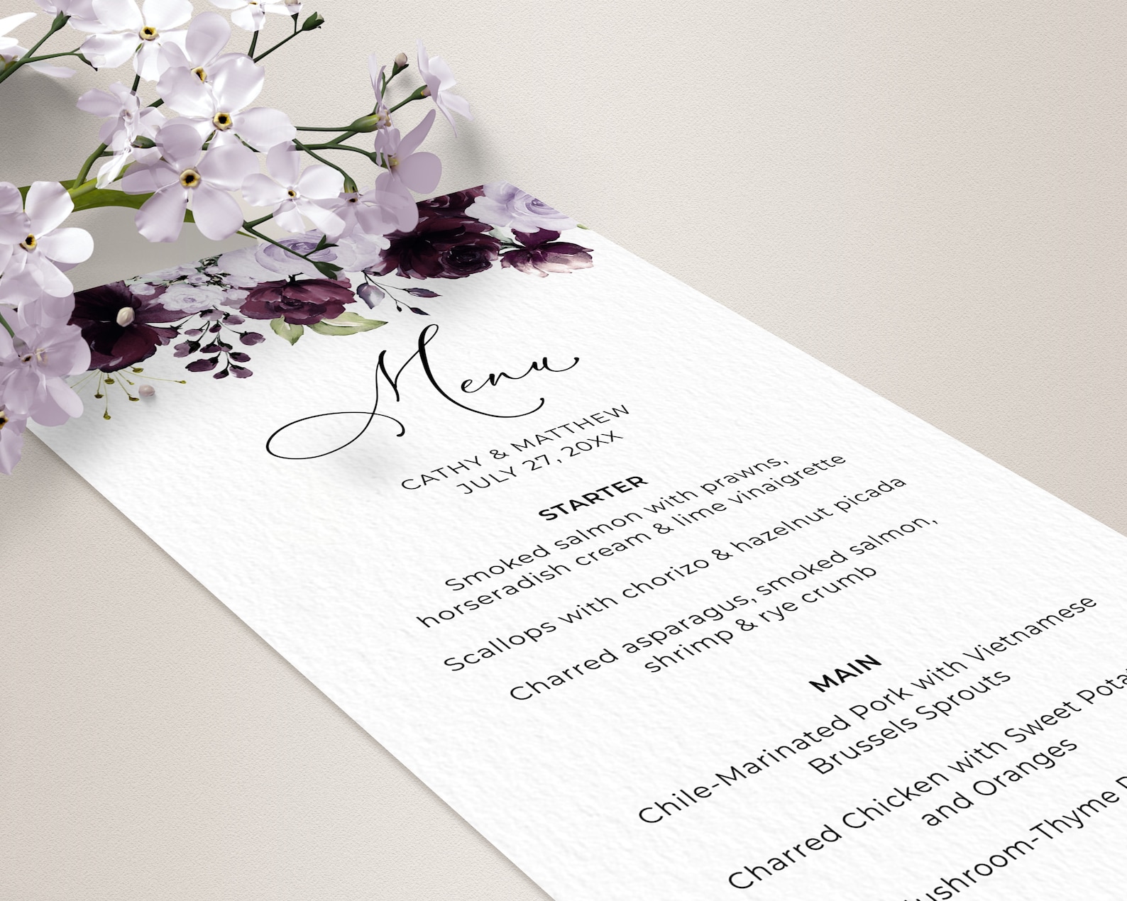 Purple Menu Template wedding Bridal Shower Dinner Brunch - Etsy UK