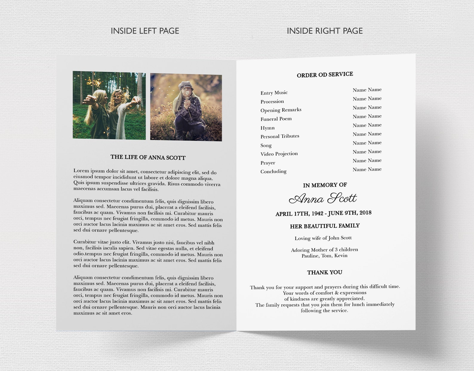 Funeral Program Template Memorial Program Template Order of - Etsy