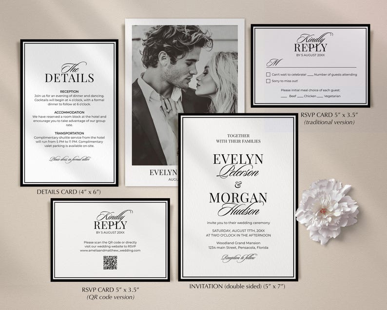Elegant Modern Wedding Invitation Suite Template, Wedding Bundle ...