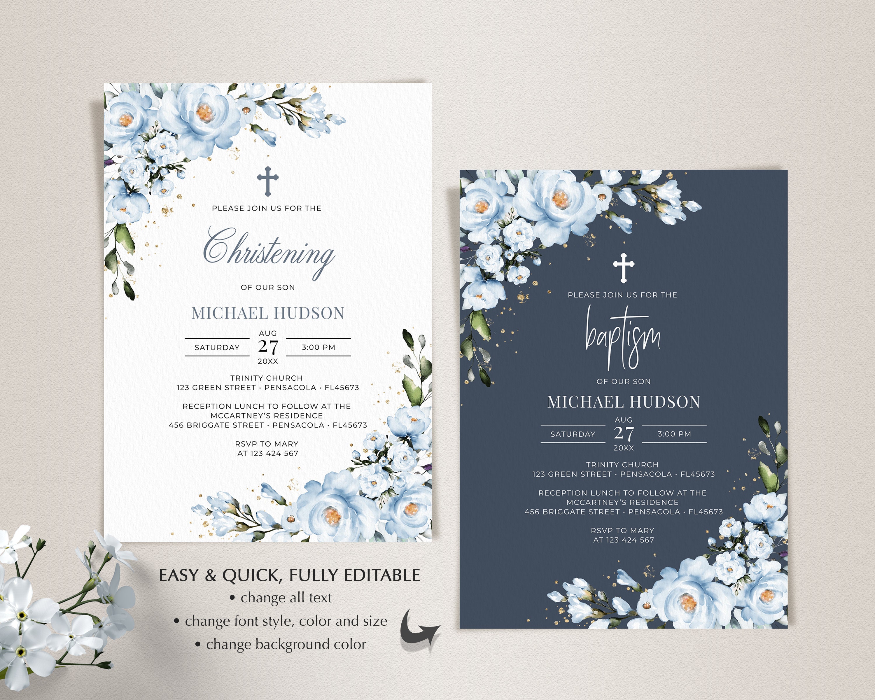 Blue Baptism Invitation Template Printable First Holy | Etsy