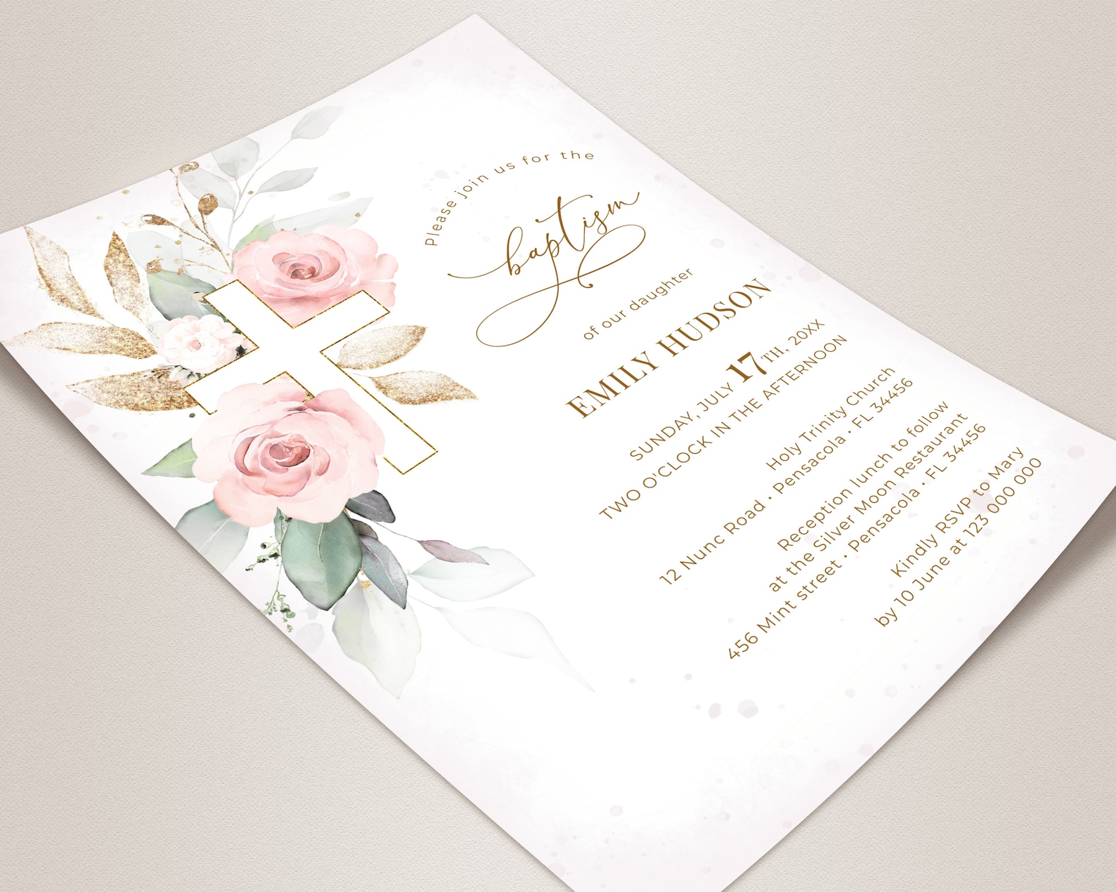 Light Pink Baptism Invitation Template Printable First Holy - Etsy