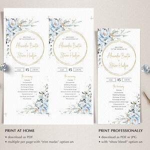 Blue Wedding Program Template, Printable Floral Wedding Program ...