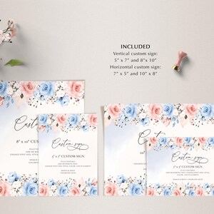 Custom Sign Template With Blue and Blush Pink Roses, Portrait and ...