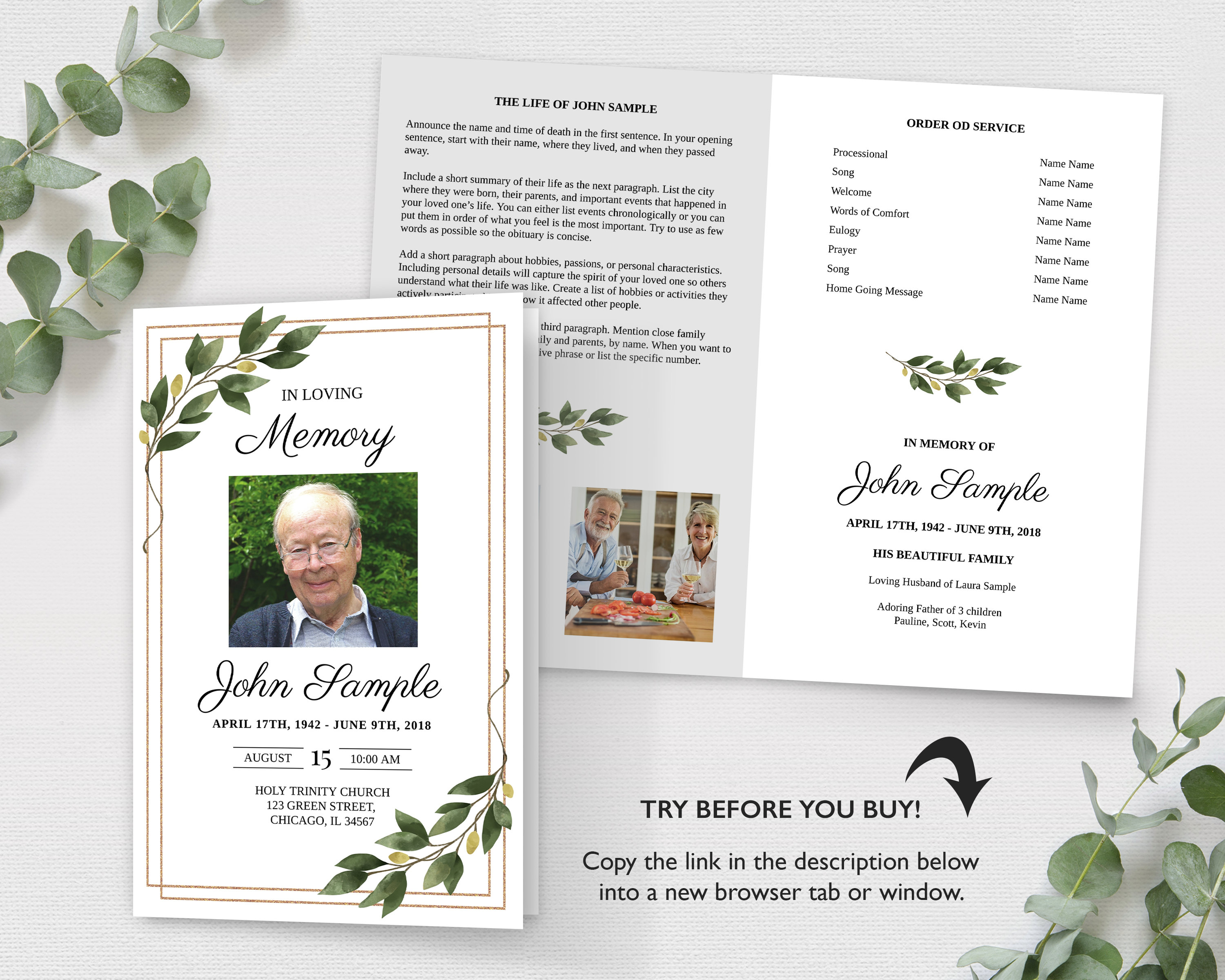 Funeral Program Template Memorial Program Template Order of - Etsy