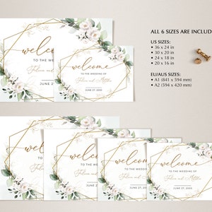 Boho Greenery Wedding Welcome Sign Template With White Roses • INSTANT ...