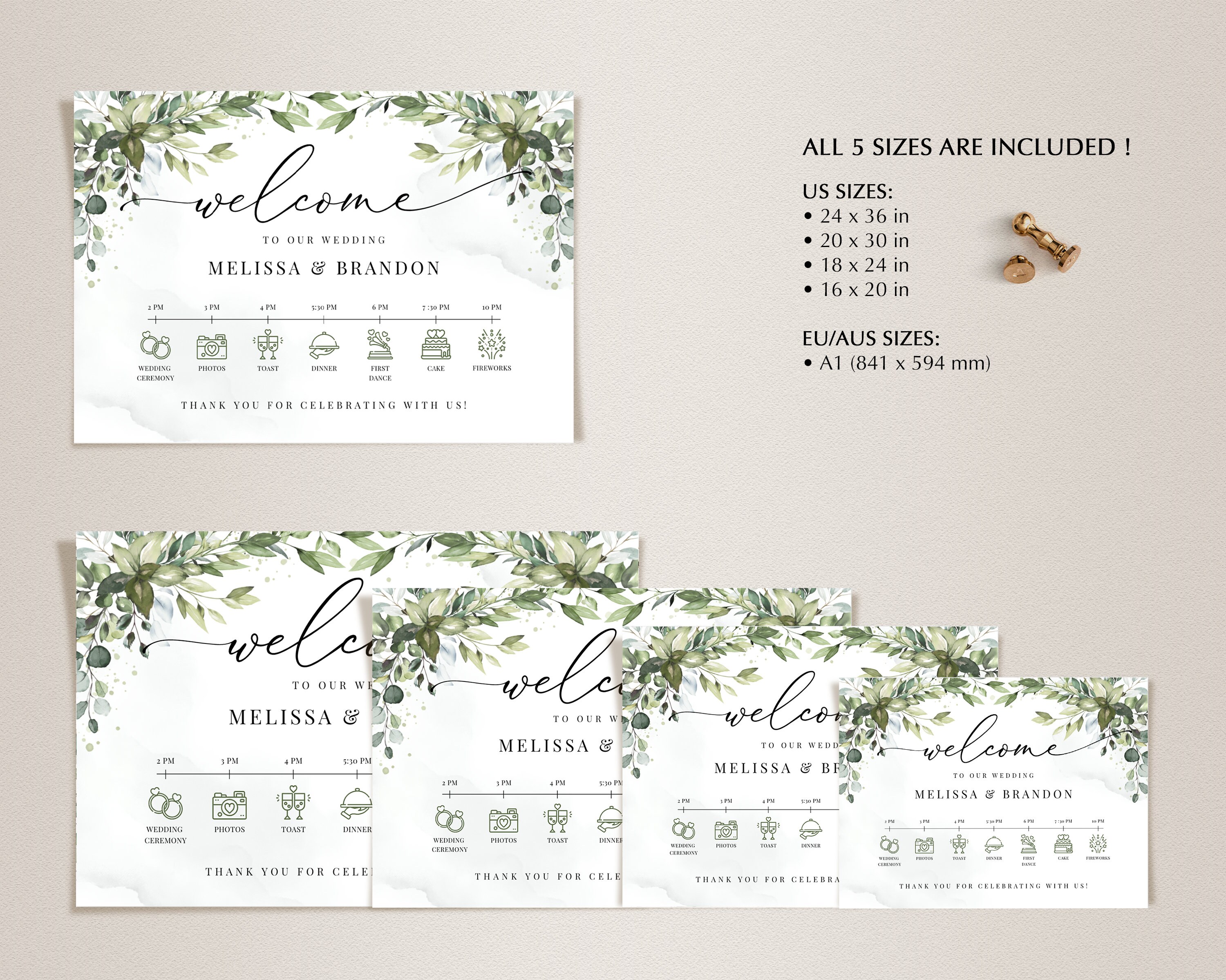 Greenery Wedding Timeline Sign Template Wedding Day Schedule - Etsy Canada