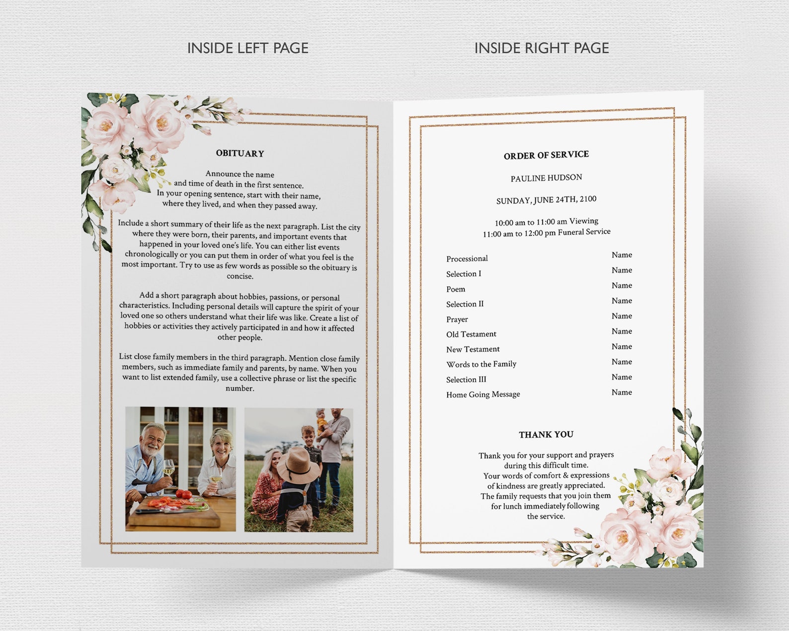 Funeral Program Template Floral Memorial Program Editable | Etsy