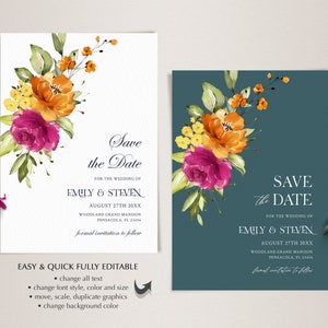 Hot Pink and Orange Save the Date Template, Wedding Date Reservation ...