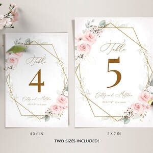 Light Pink Wedding Table Numbers Template, Floral Table Numbers ...