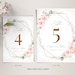 Light Pink Wedding Table Numbers Template, Floral Table Numbers ...