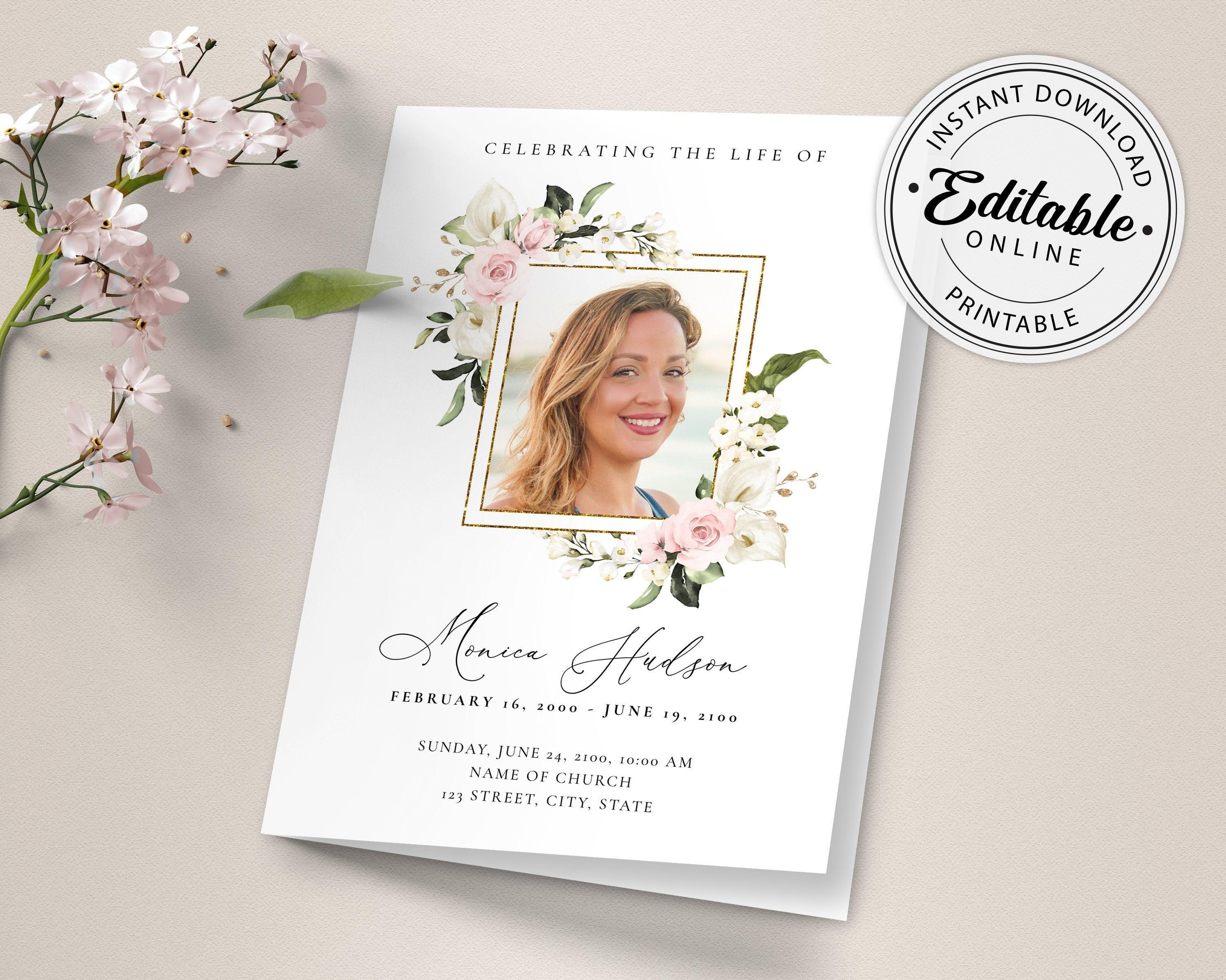 Funeral Program Template Floral Memorial Program Editable | Etsy