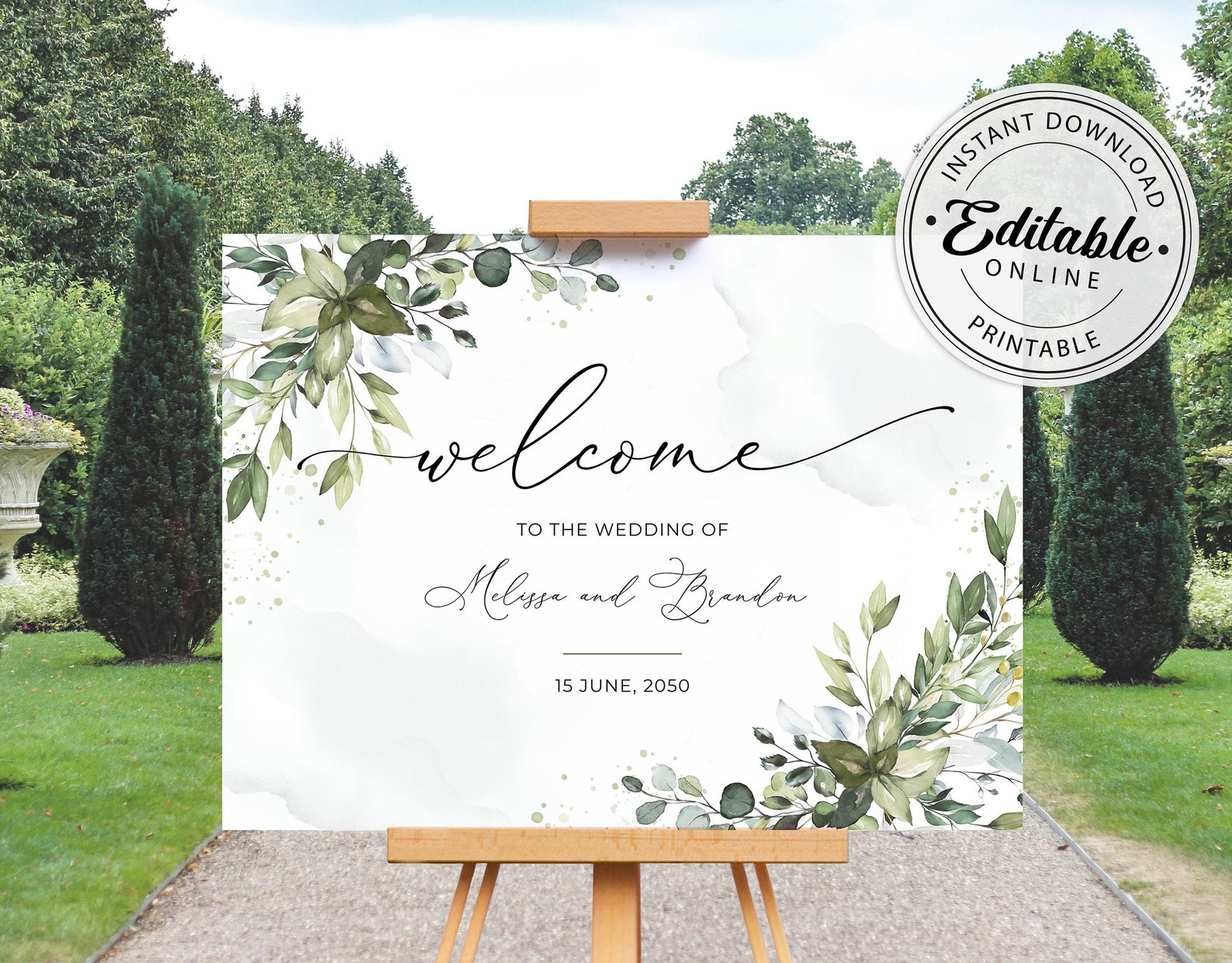 Boho Greenery Wedding Welcome Sign Template With Eucalyptus | Etsy
