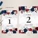 Navy Blue and Burgundy Table Numbers Template, Wedding Table Number ...