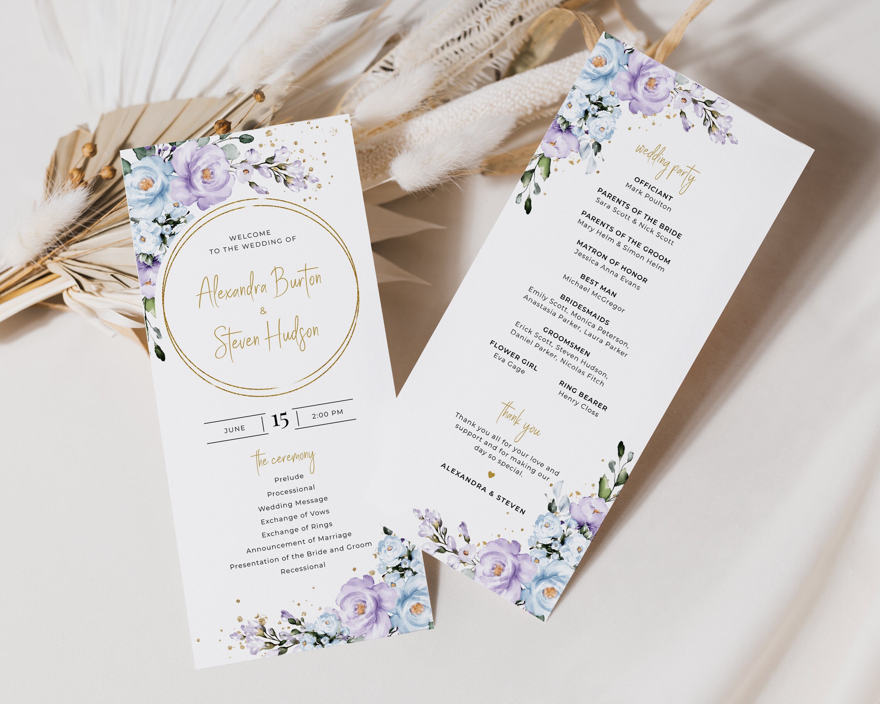 Lavender and Blue Wedding Program Template, Lavender Floral Wedding ...
