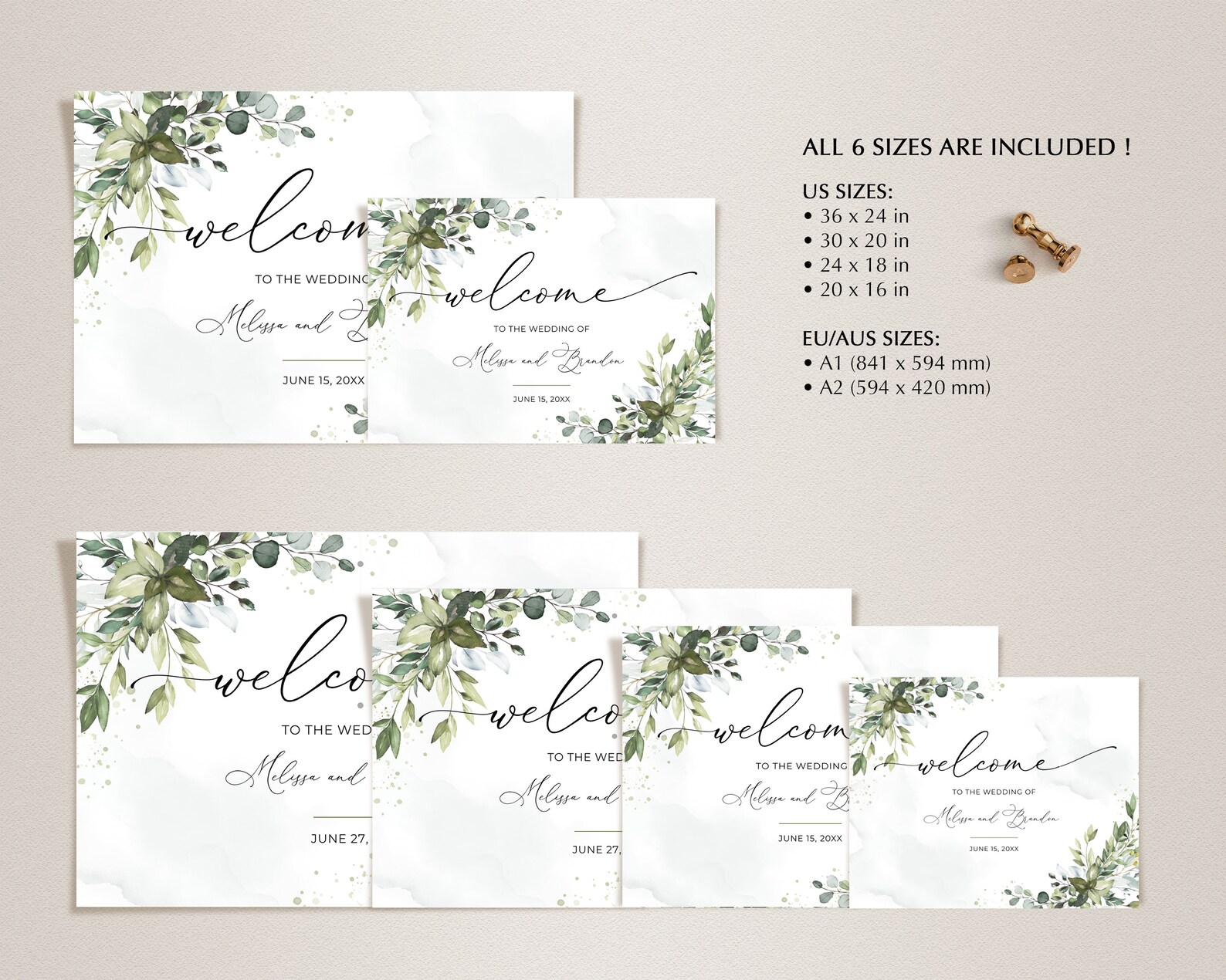 Boho Greenery Wedding Welcome Sign Template With Eucalyptus • INSTANT ...