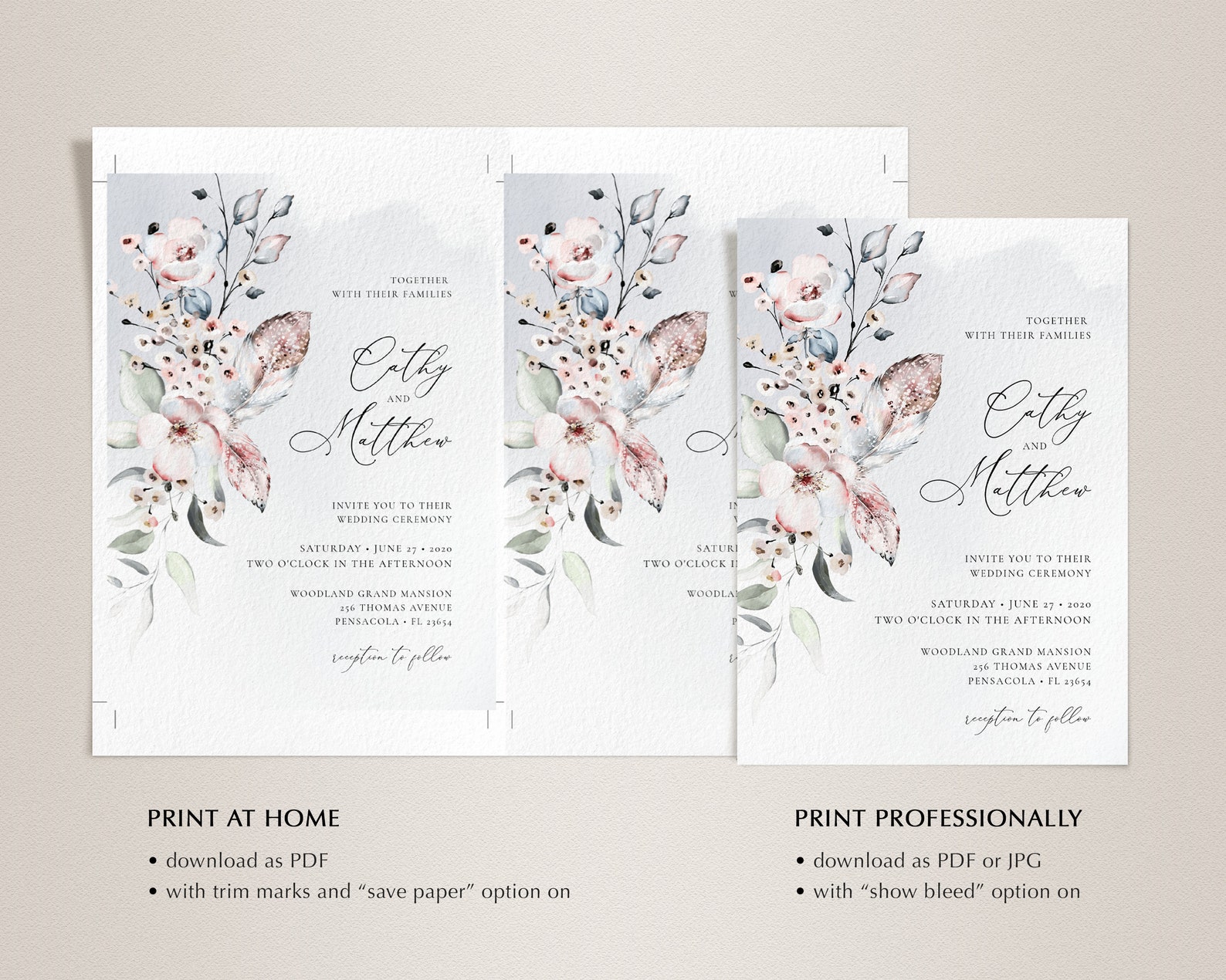 Boho Rustic Wedding Invitation Template Suite Wedding Invite | Etsy