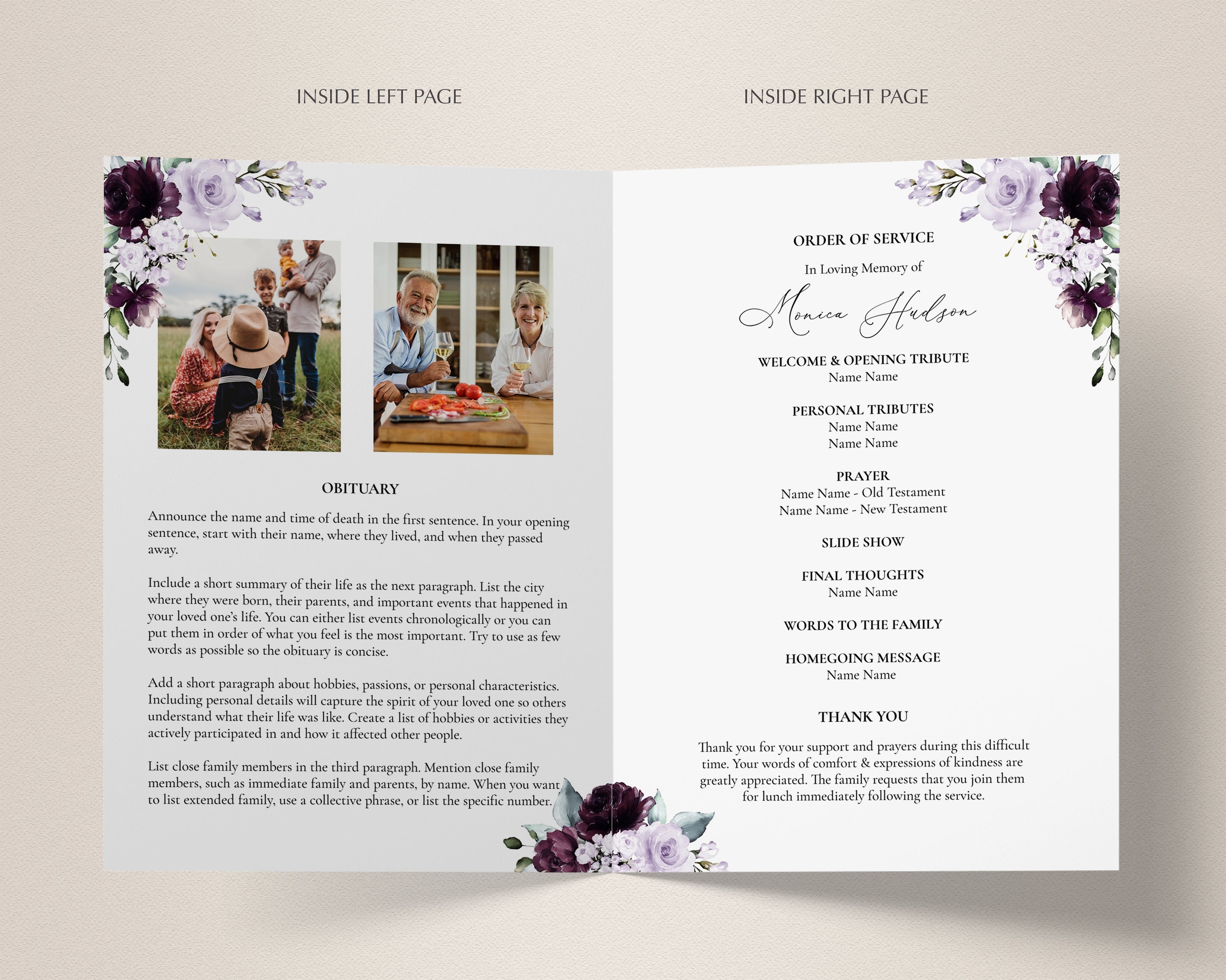 Purple Funeral Program Template Memorial Program Template - Etsy UK