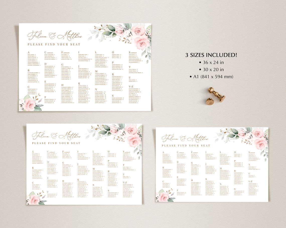 Alphabetical Wedding Seating Chart Template With Greenery and - Etsy