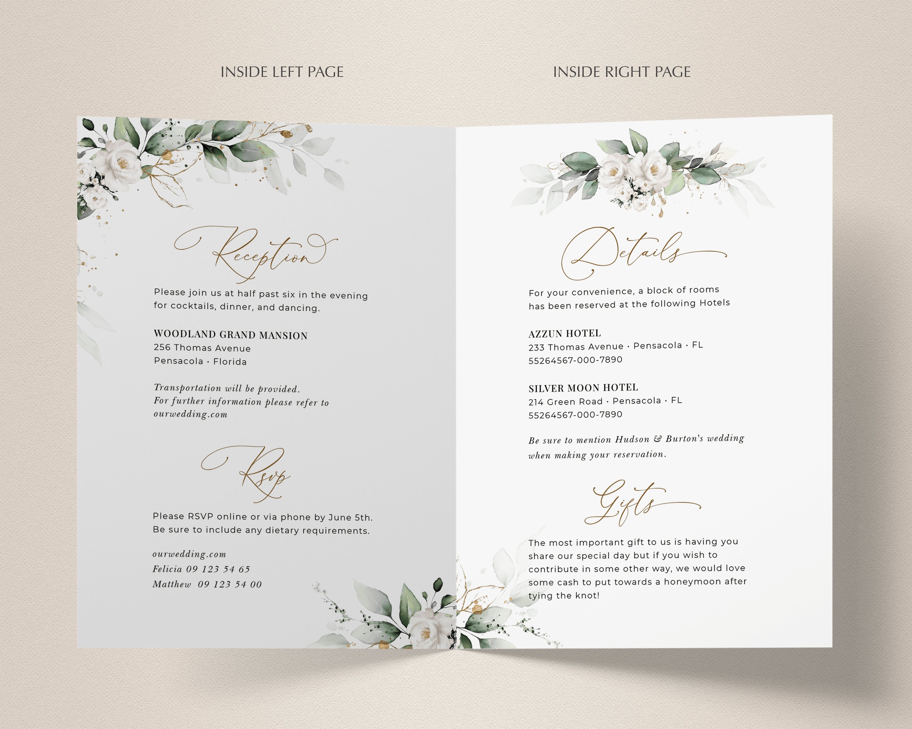 Folded Wedding Invitation Template with Greenery and White | Etsy