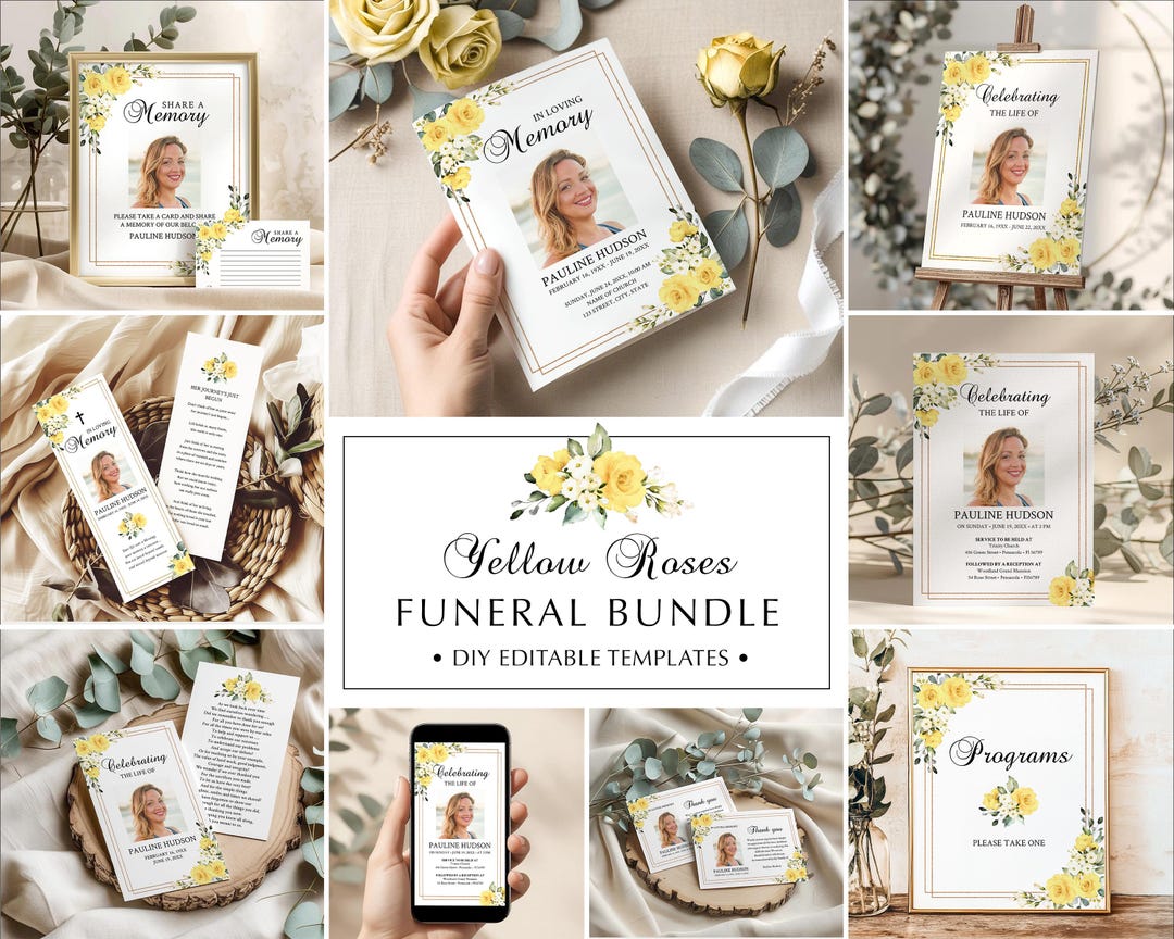 Yellow Funeral Template Bundle, DIY Funeral Package • INSTANT DOWNLOAD ...