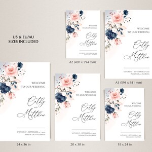 Navy Blue and Blush Pink Welcome Sign Template • INSTANT DOWNLOAD ...