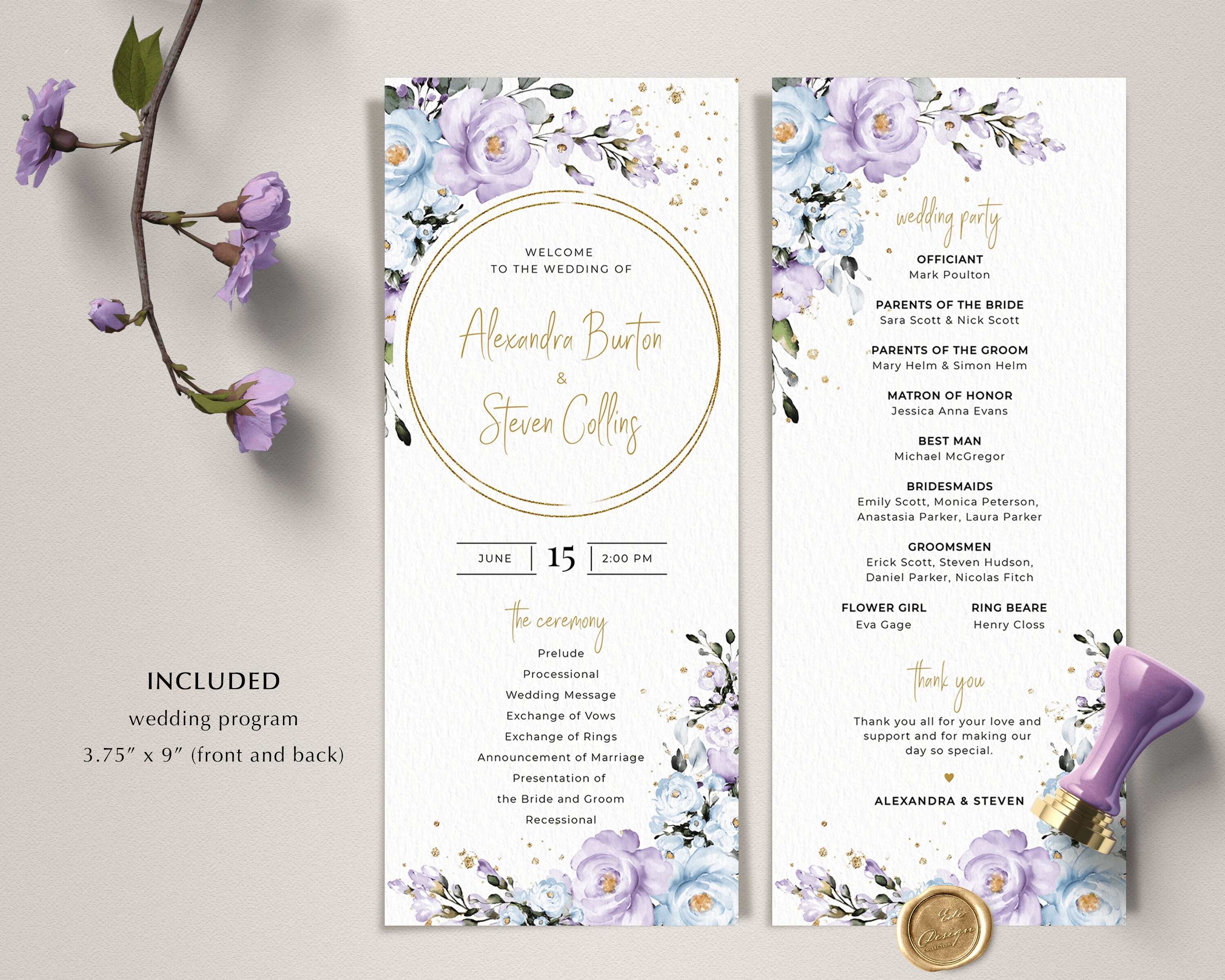 Lavender and Blue Wedding Program Template Lavender Floral | Etsy