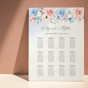 Blue and Blush Pink Seating Chart Template, Printable Table Plan ...