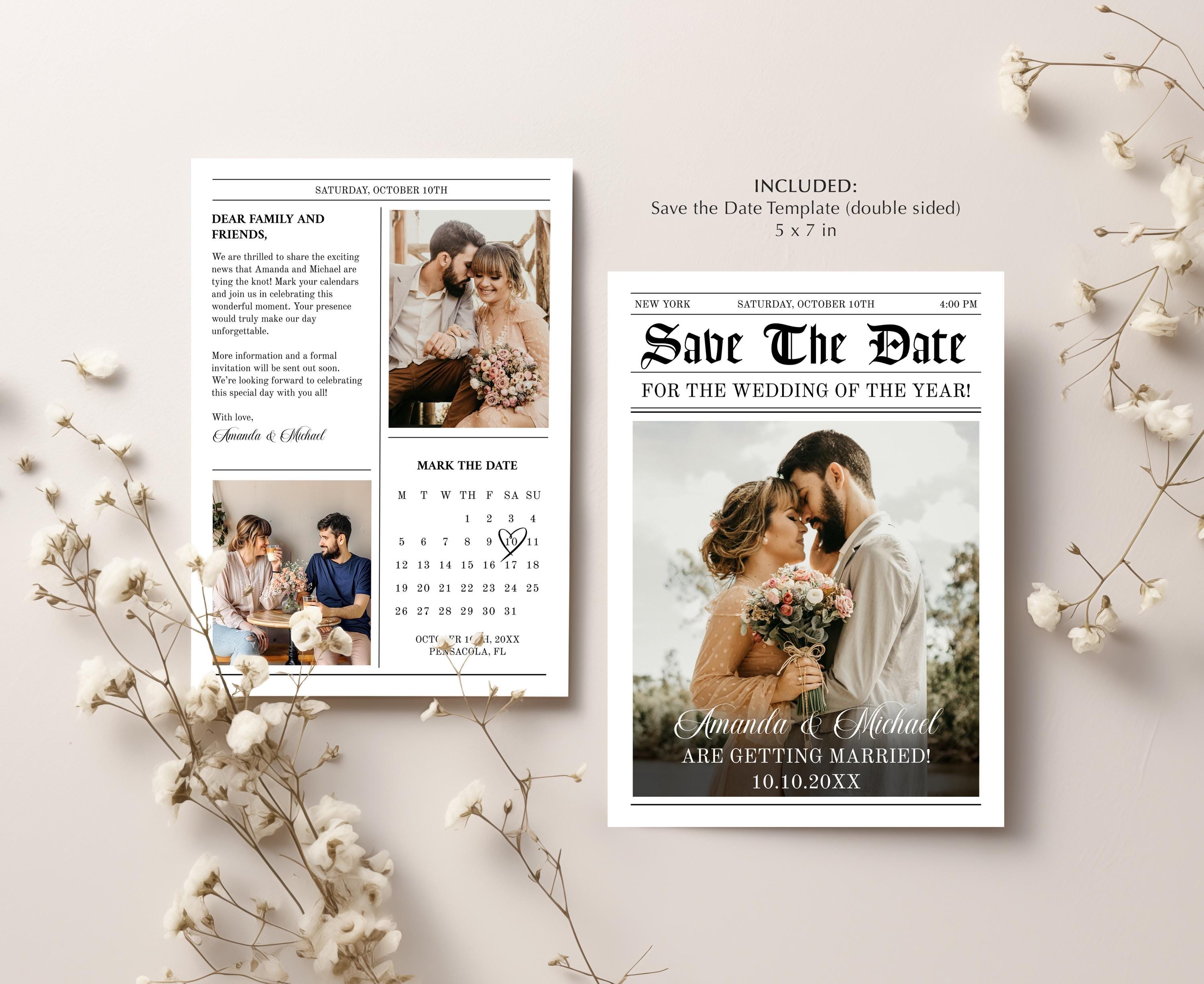 Newspaper Save the Date Template (double Sided), Wedding Reserved Date ...