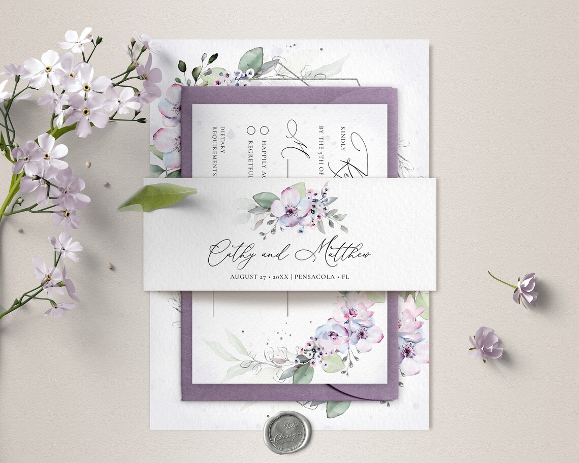 Lavender Wedding Invitation Template Set Wedding Invite - Etsy