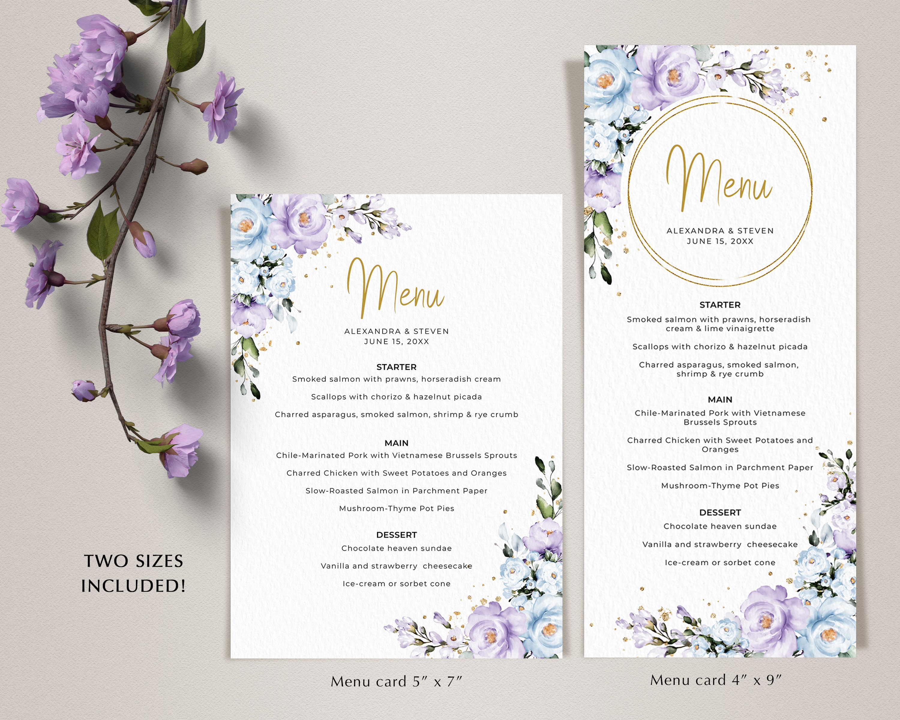Lavender and Blue Menu Template wedding Bridal Shower - Etsy